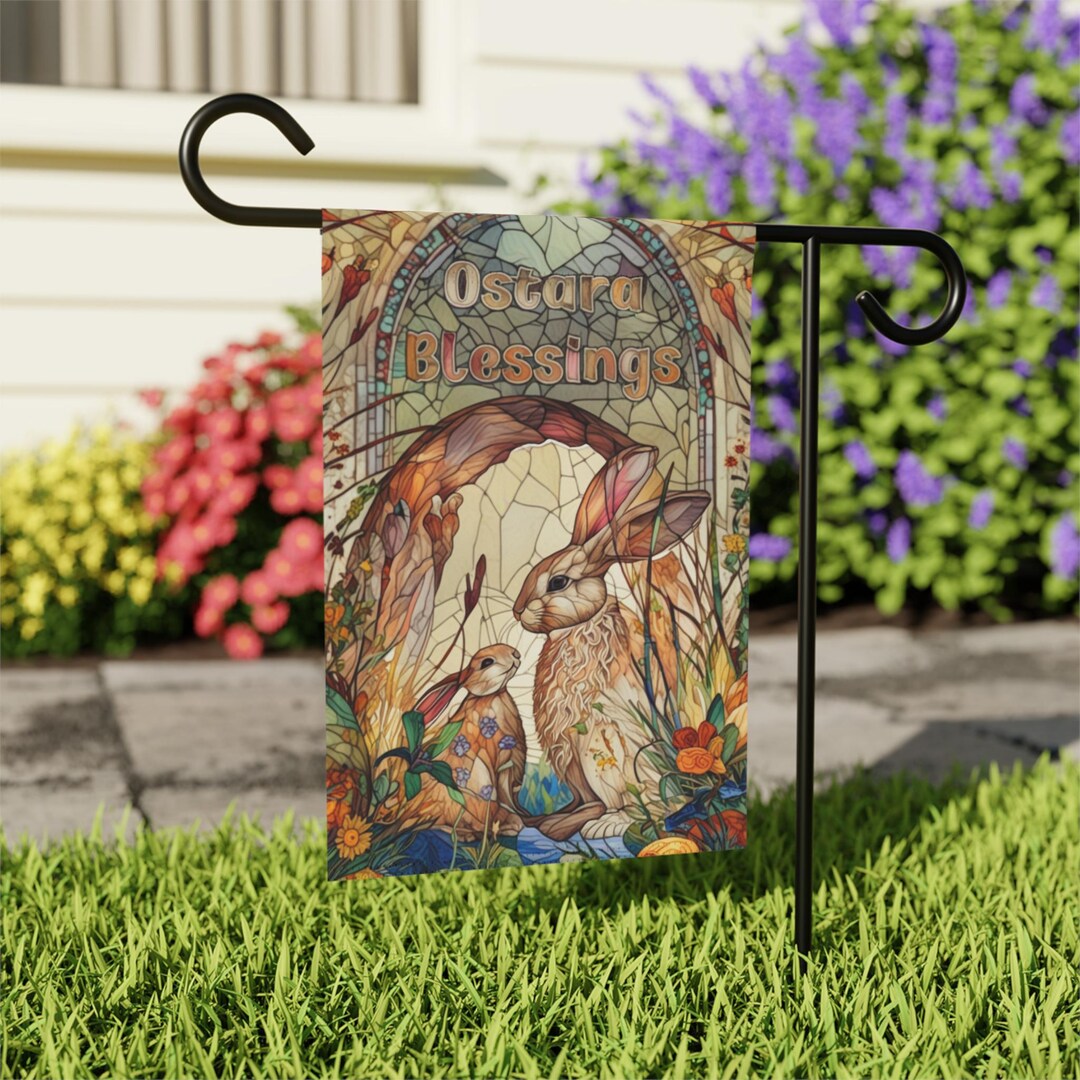 Wheel of the Year Ostara Garden Flag Stained Glass Effect Pagan Decor ...