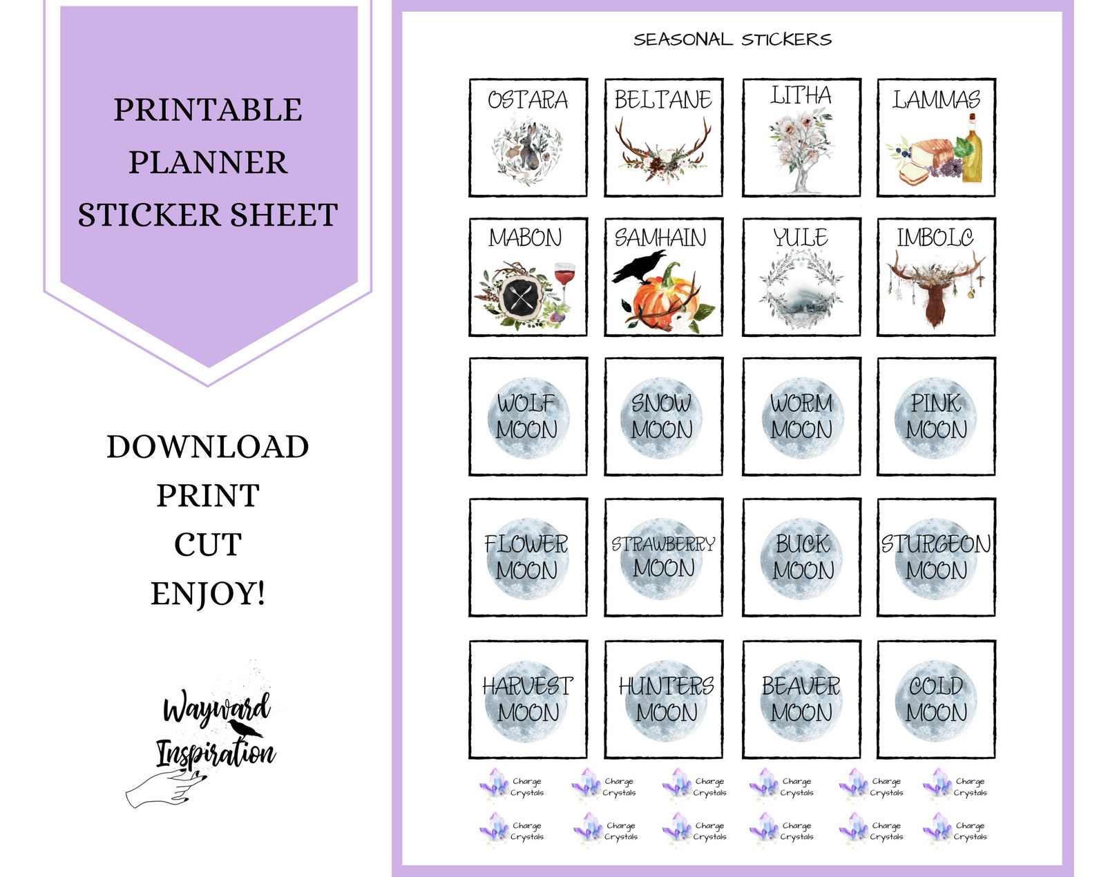 Witchy Planner Stickers | DIY Sticker Sheet | Printable Sabbat Stickers ...