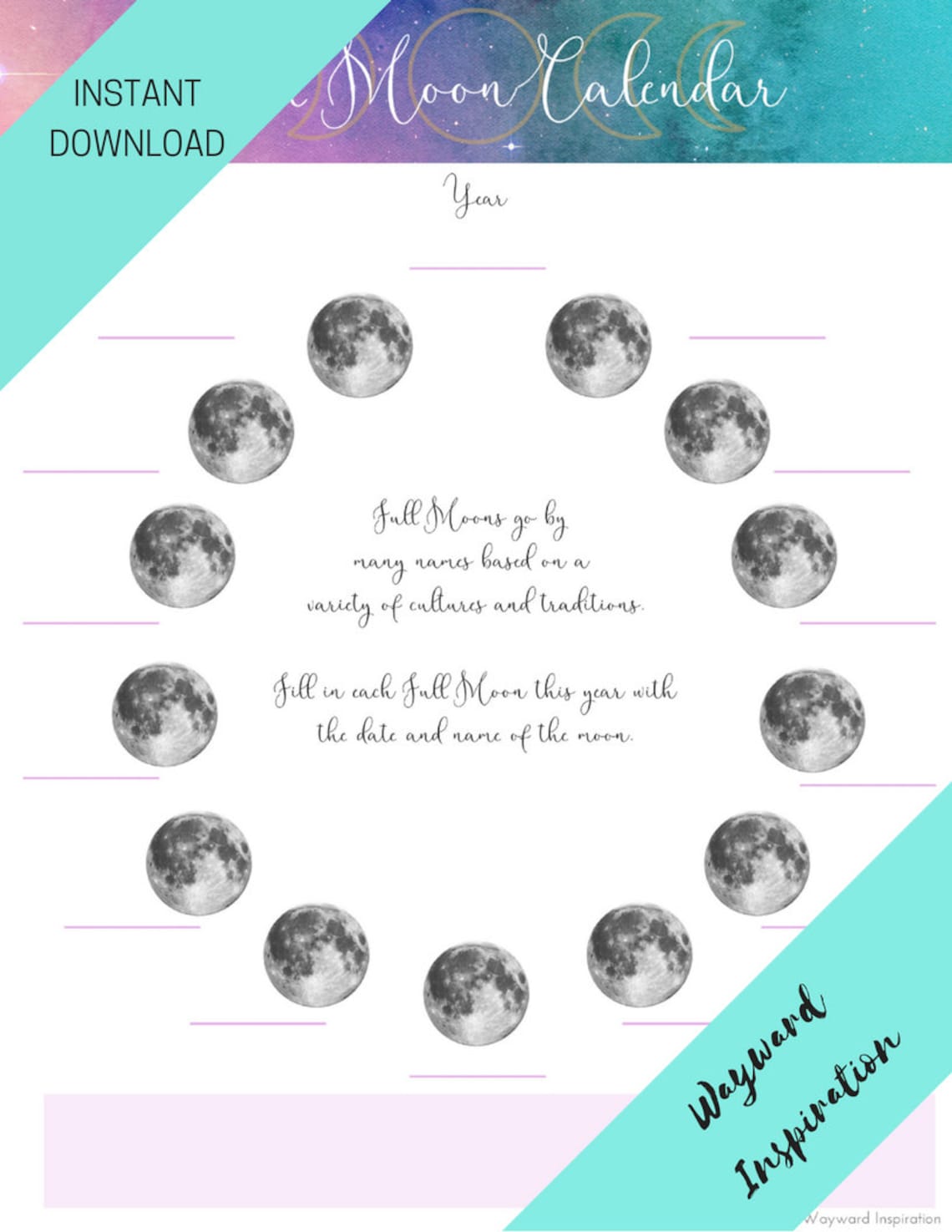 Moon Journal Printable Lunar Calendar Full Moon Tracker | Etsy