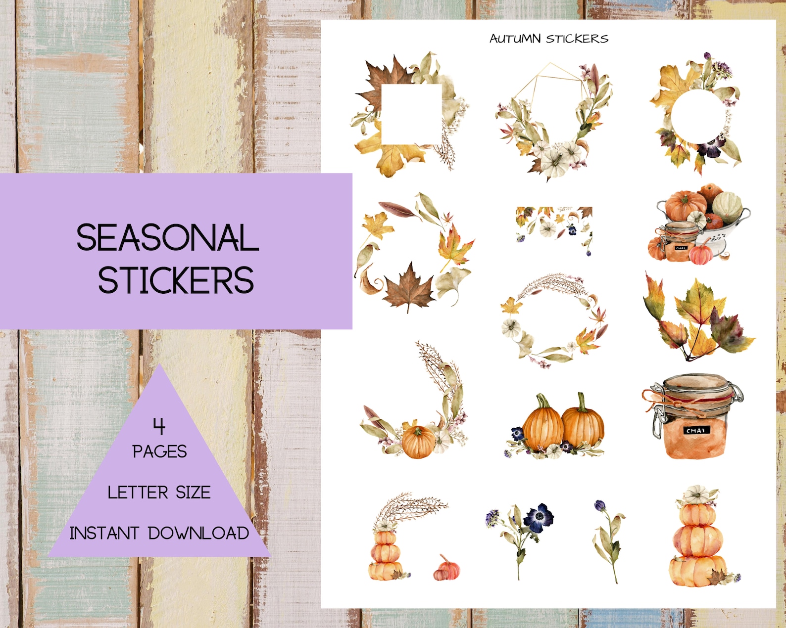 Four Seasons Printable Sticker Sheet Seasonal Planner Stickers ...