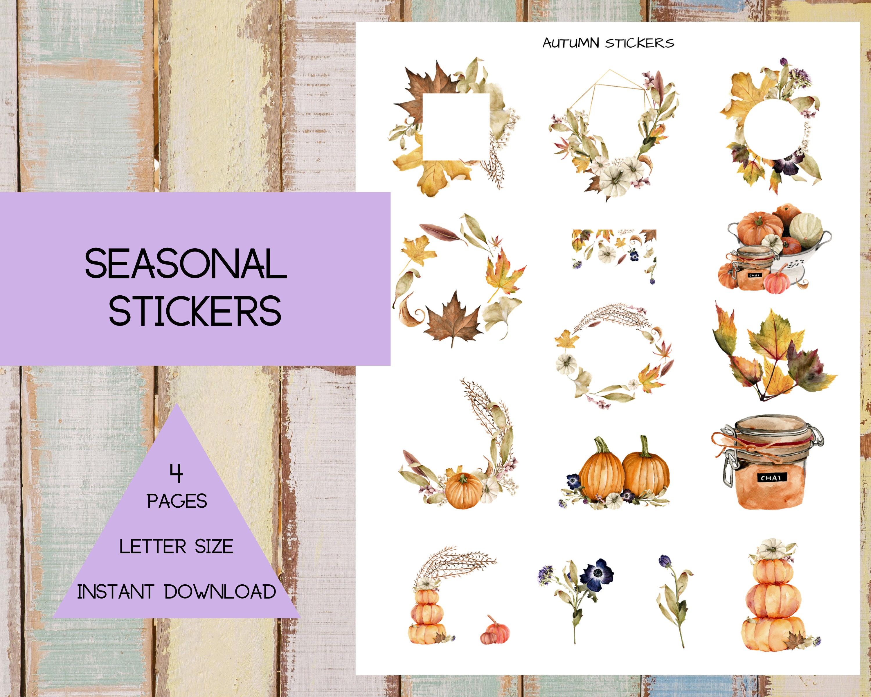 Four Seasons Printable Sticker Sheet Seasonal Planner Stickers ...