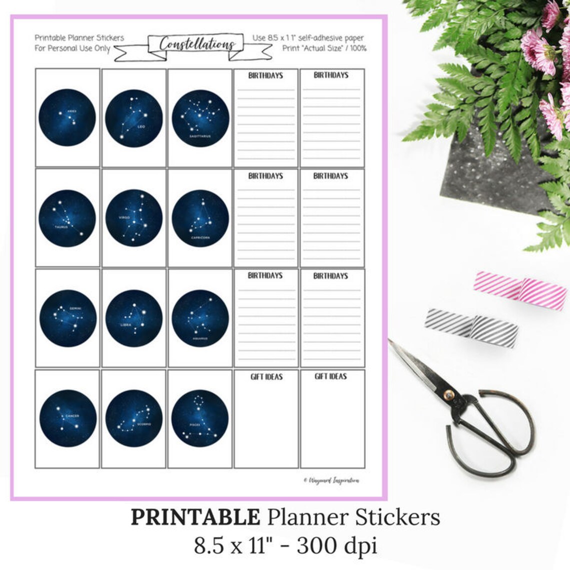 Constellations Stickers Printable Sticker Sheet Download Horoscope ...