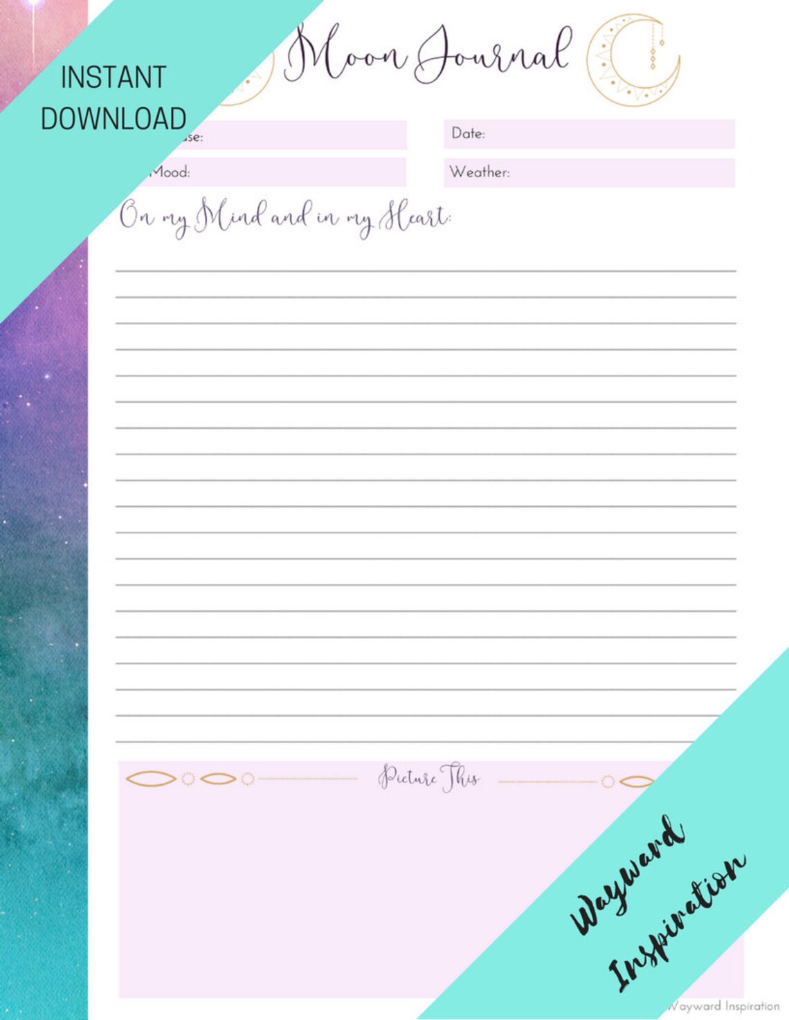 Moon Journal Printable Lunar Calendar Full Moon Tracker | Etsy