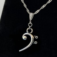 Bass Clef Necklace, Silver Bass Clef Charm Necklace, Base Clef, Music ...