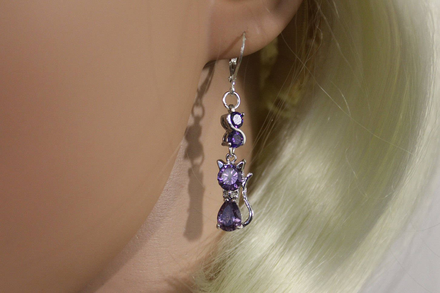 Asymmetrical Infinity Cat Earring, Cat Jewel, Amethyst, Agate, Topaz ...