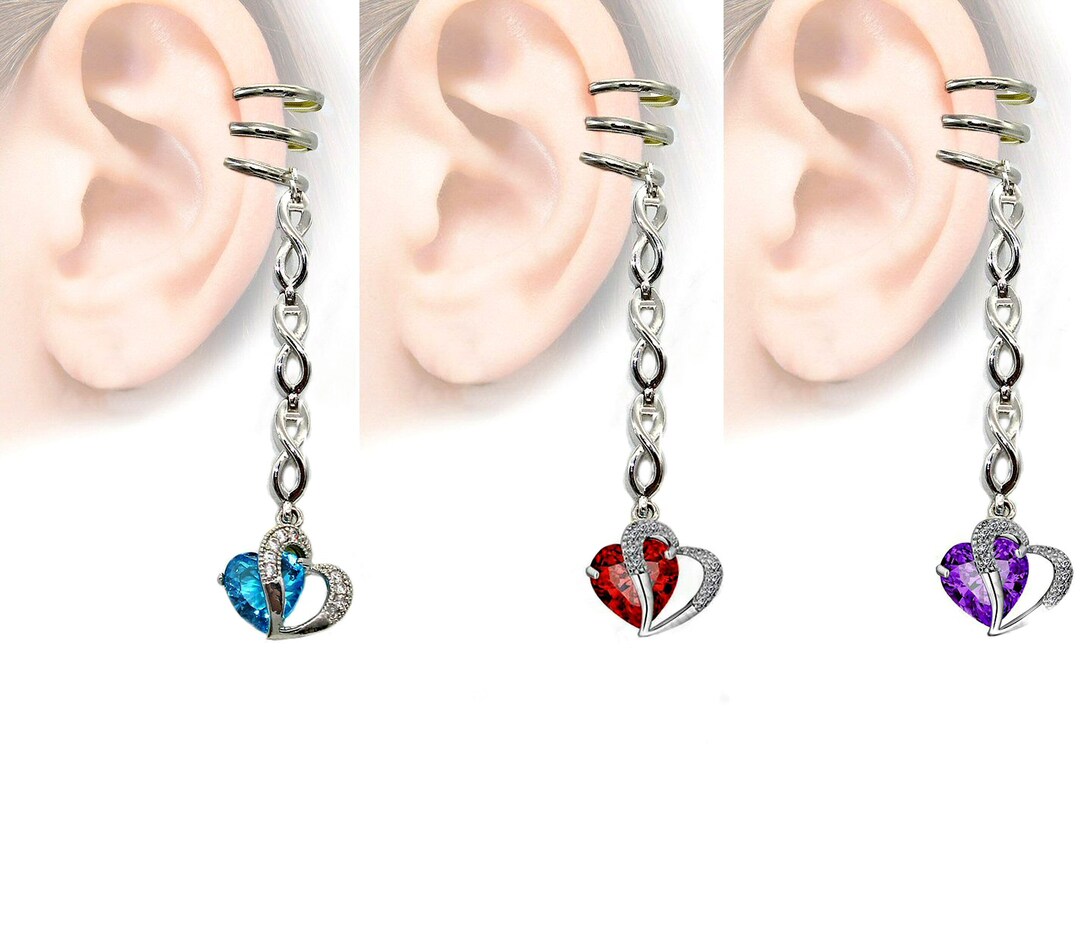 Ear Cuff Double Heart of Infinite Crystal, Crystal to Choose - Etsy