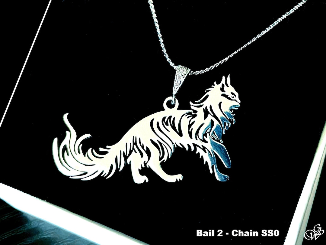 Long-haired Silver Cat Necklace, Stainless Steel Pendant, Bail and ...