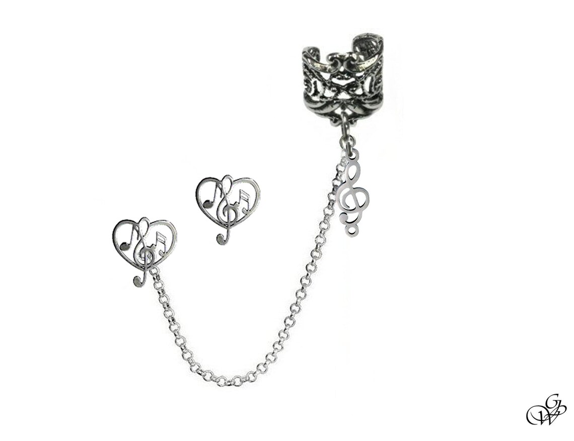 Heart Earcuff With Musical Notes, Custom-made, Clips and Chains of Your ...