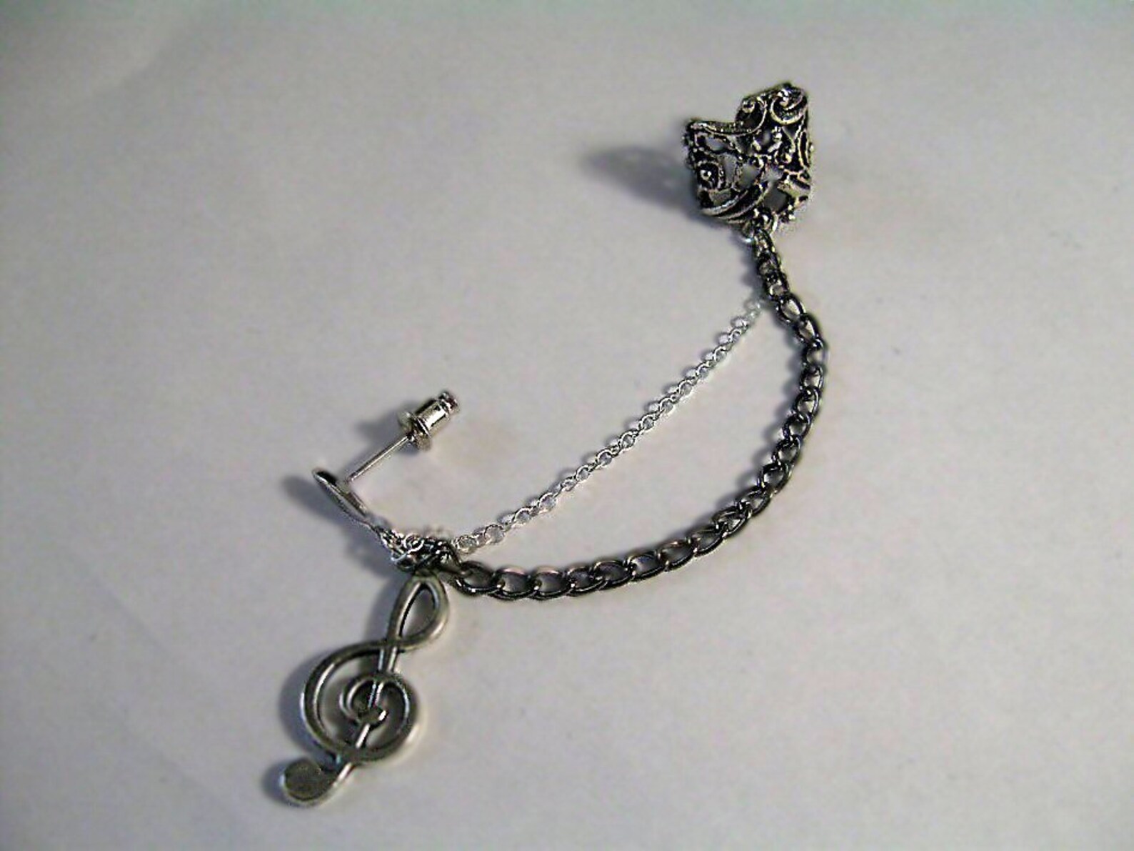 Earcuff Treble Clef Bass Clef Earringsilver & Black Chain - Etsy