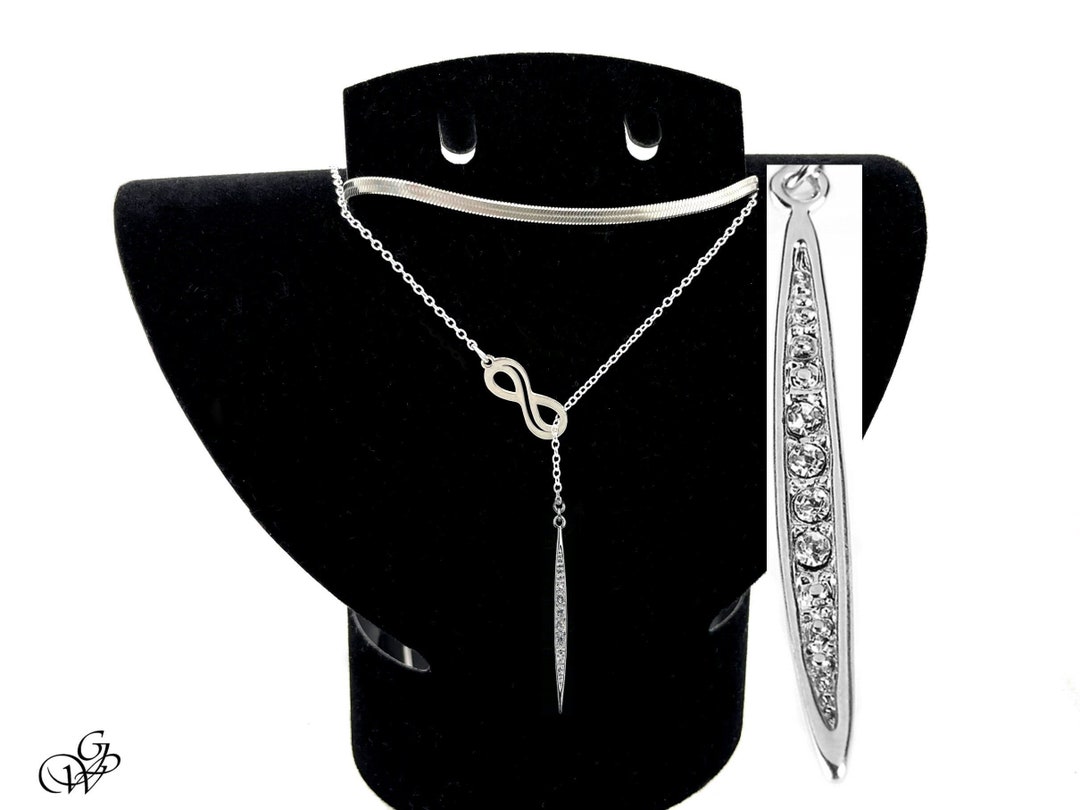 Double Infinity Lasso Necklace Silver Arrow With Diamond Crystal ...