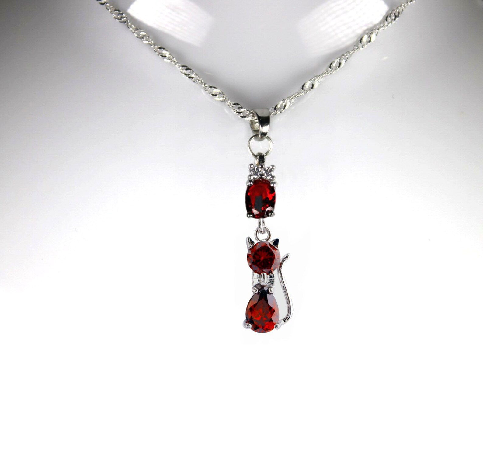 Garnet Silver and Topaz Cat Necklace Cat Jewelry Nature - Etsy