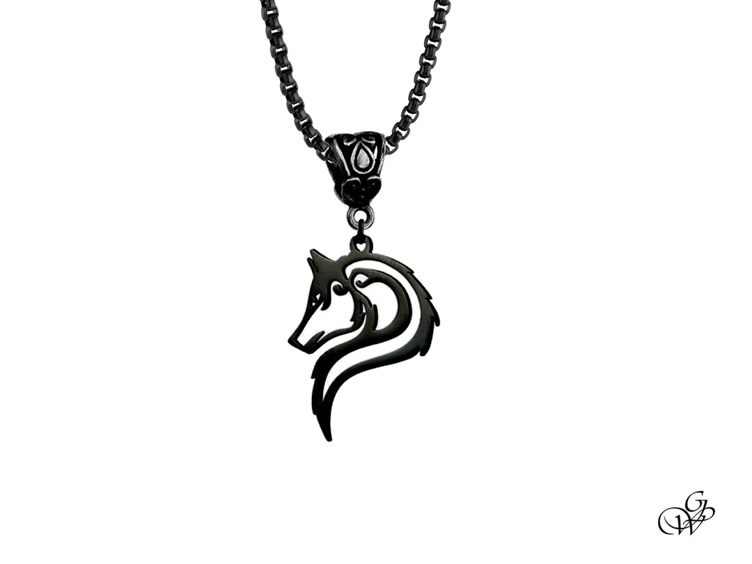 Stylized Celtic Wolf Necklace in Stainless Steel, Black, Silver or Gold ...