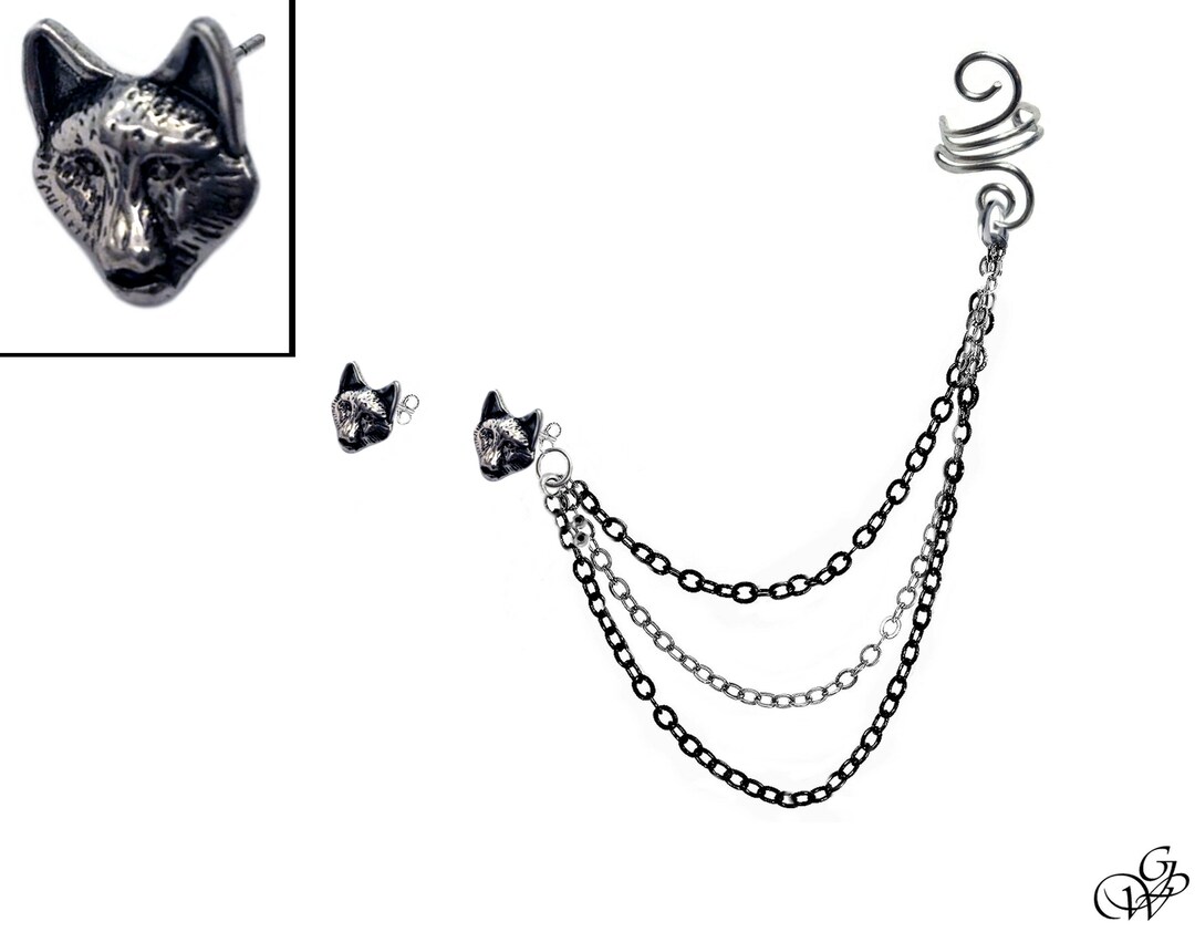 Custom Norse Celtic Viking Wild Wolf Head Ear Cuff, Choice of Model and ...