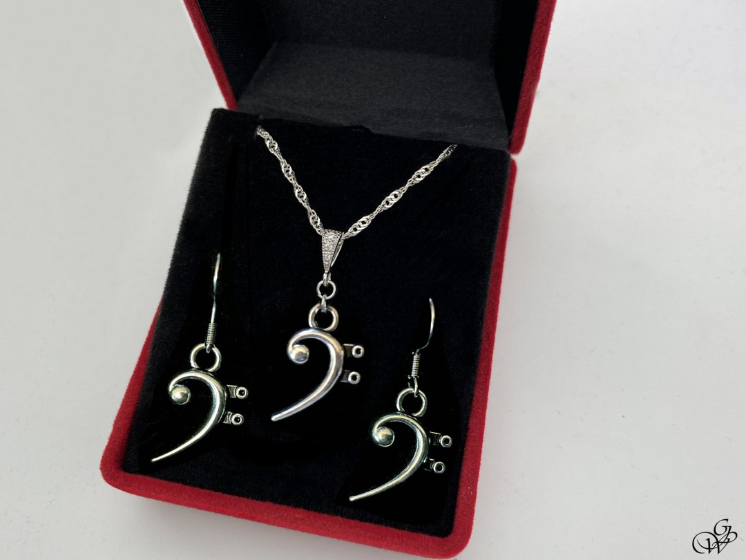 Opera Bass Clef Set, Music Set, Musical Note Pendant and Earrings, Bail ...
