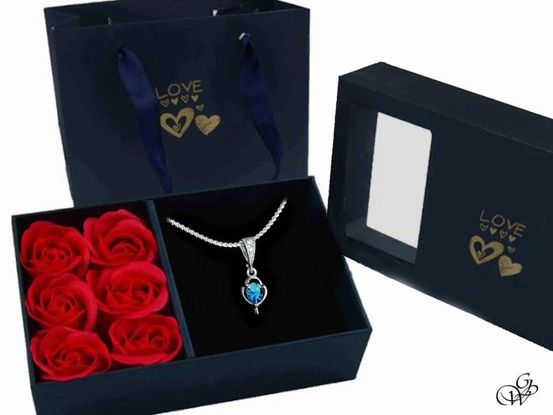 Elven Crystal Heart Necklace, Special Valentine's Day Eternal Roses Box ...