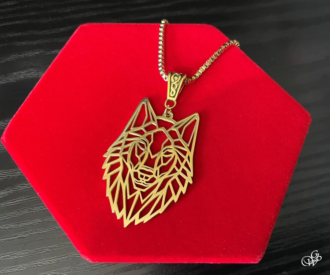 Vintage Filigree Gold Wolf Head Necklace, in Steel, Bail and Chain of ...