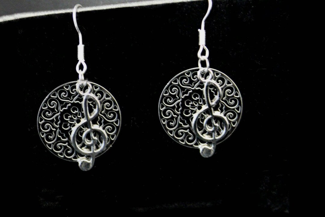 Earring, Treble Clef, Filigree Steel Disc With Little Hearts, Jewel ...