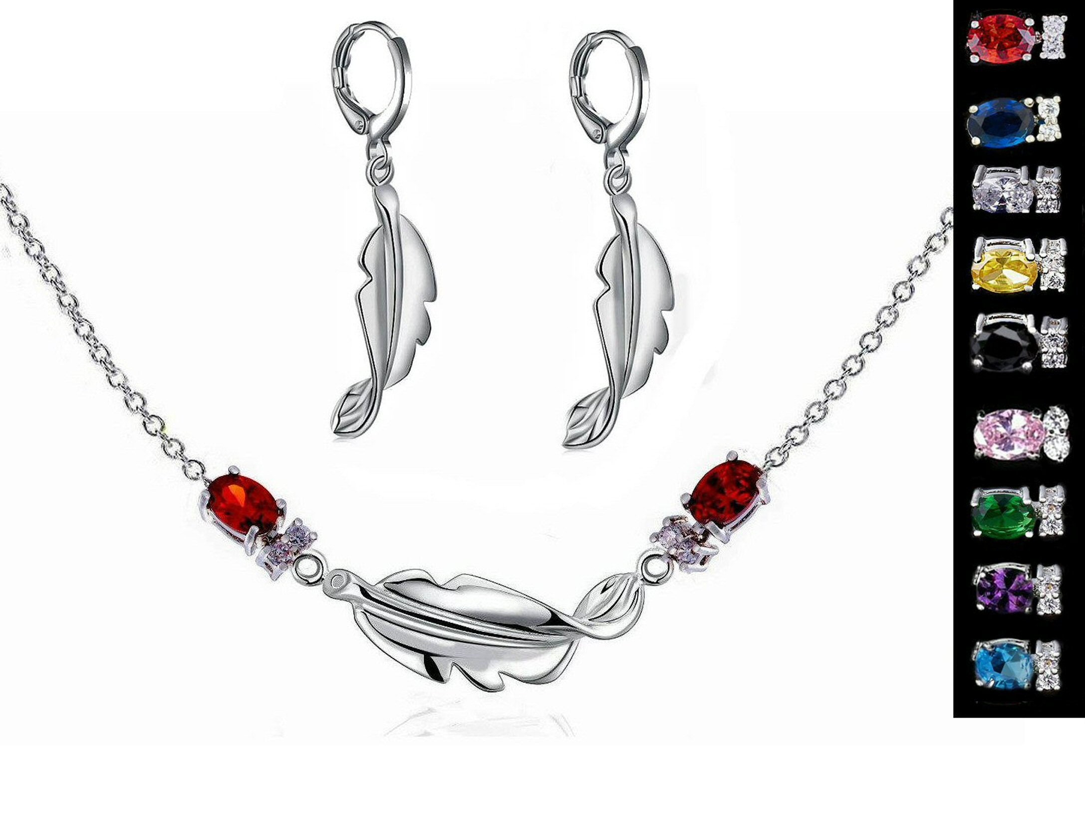 Silver angel feather set with double oval crystal choice of | Etsy