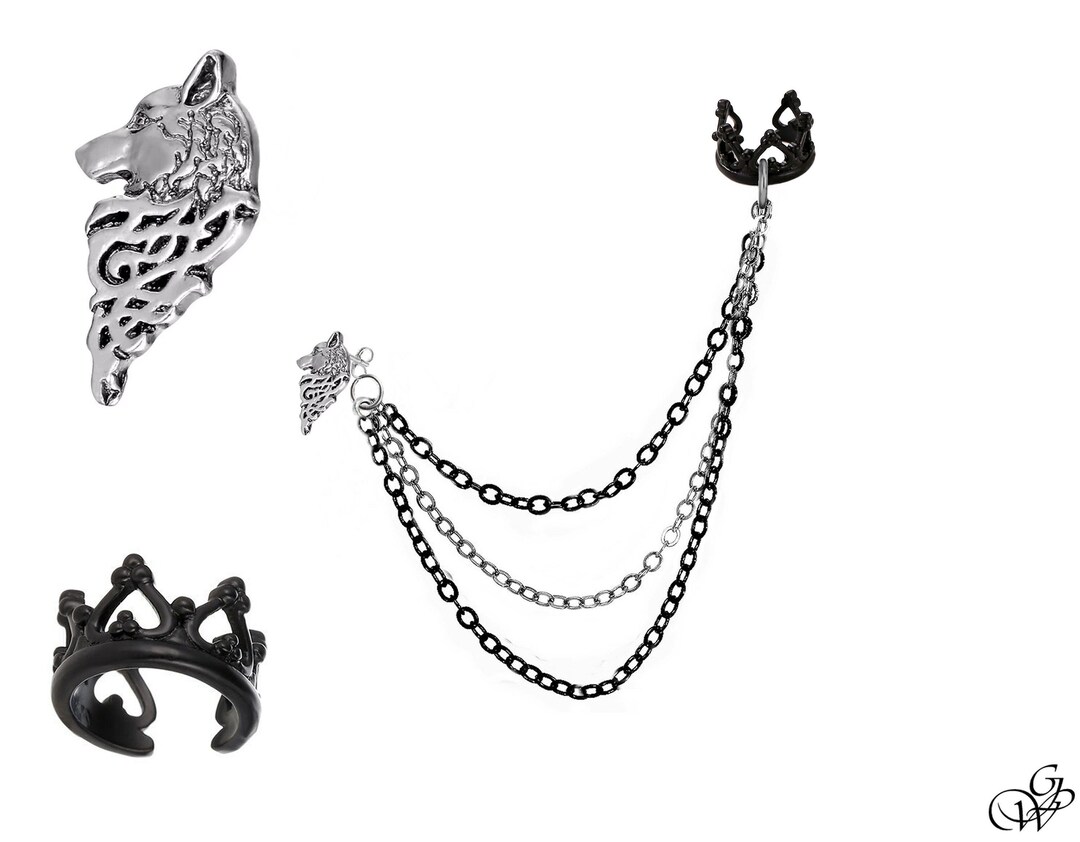 Vintage Viking King Wolf Ear Cuff, on Chains With or Without Wolf ...