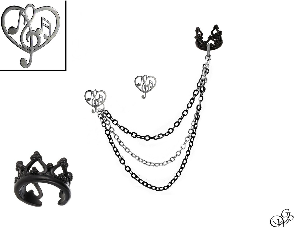 Heart Earcuff With Musical Notes, Custom-made, Clips and Chains of Your ...