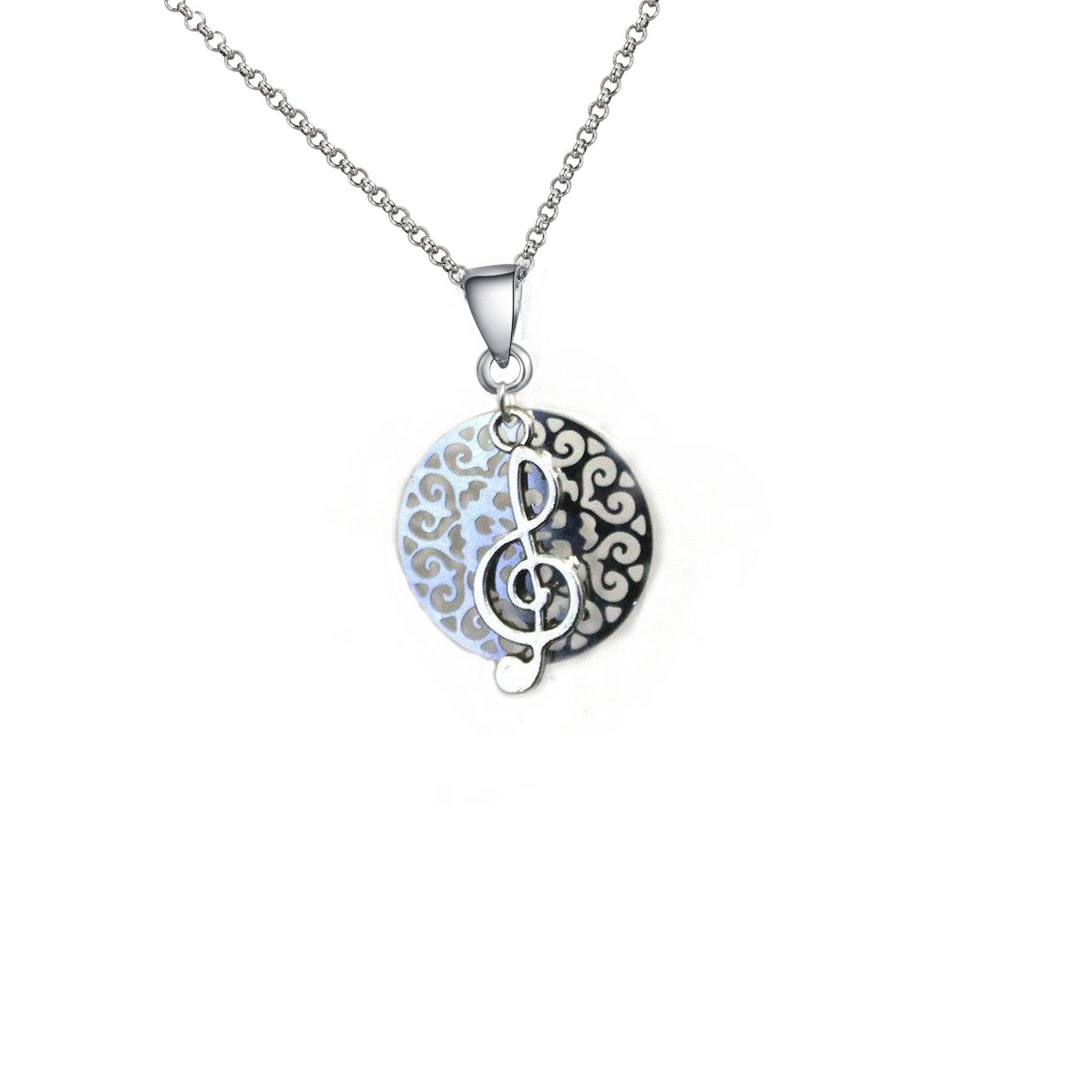 Treble Clef Necklace on Steel Disc Filigree With Little Hearts - Etsy