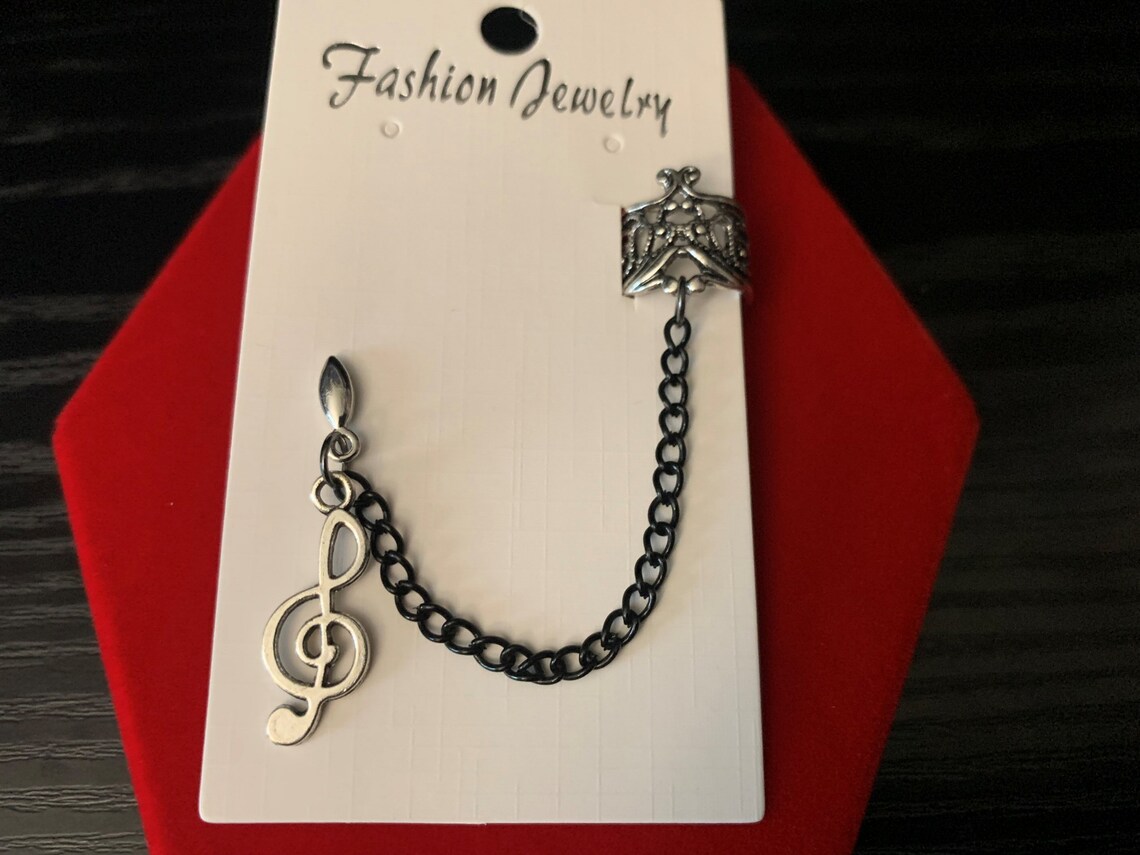 Earcuff Treble Clef Bass Clef Earringsilver & Black Chain - Etsy