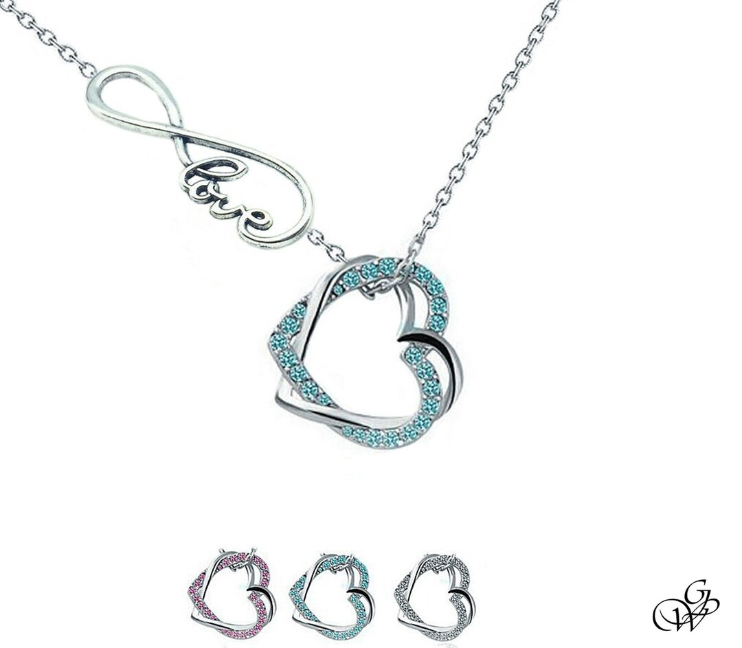 Love Infinity Necklace With Hearts Entwined in Crystal, Color of Your ...