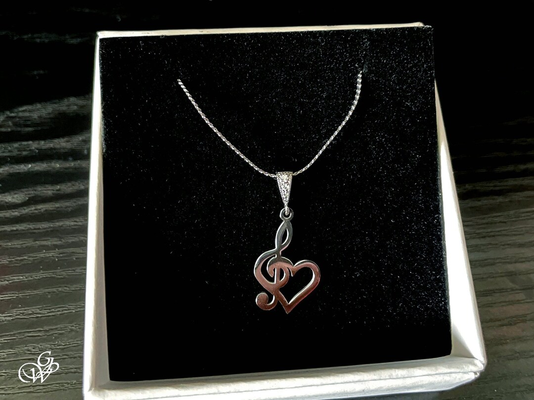 Musical Heart Necklace Treble Clef, Bass Clef, Stainless Steel, 3 ...