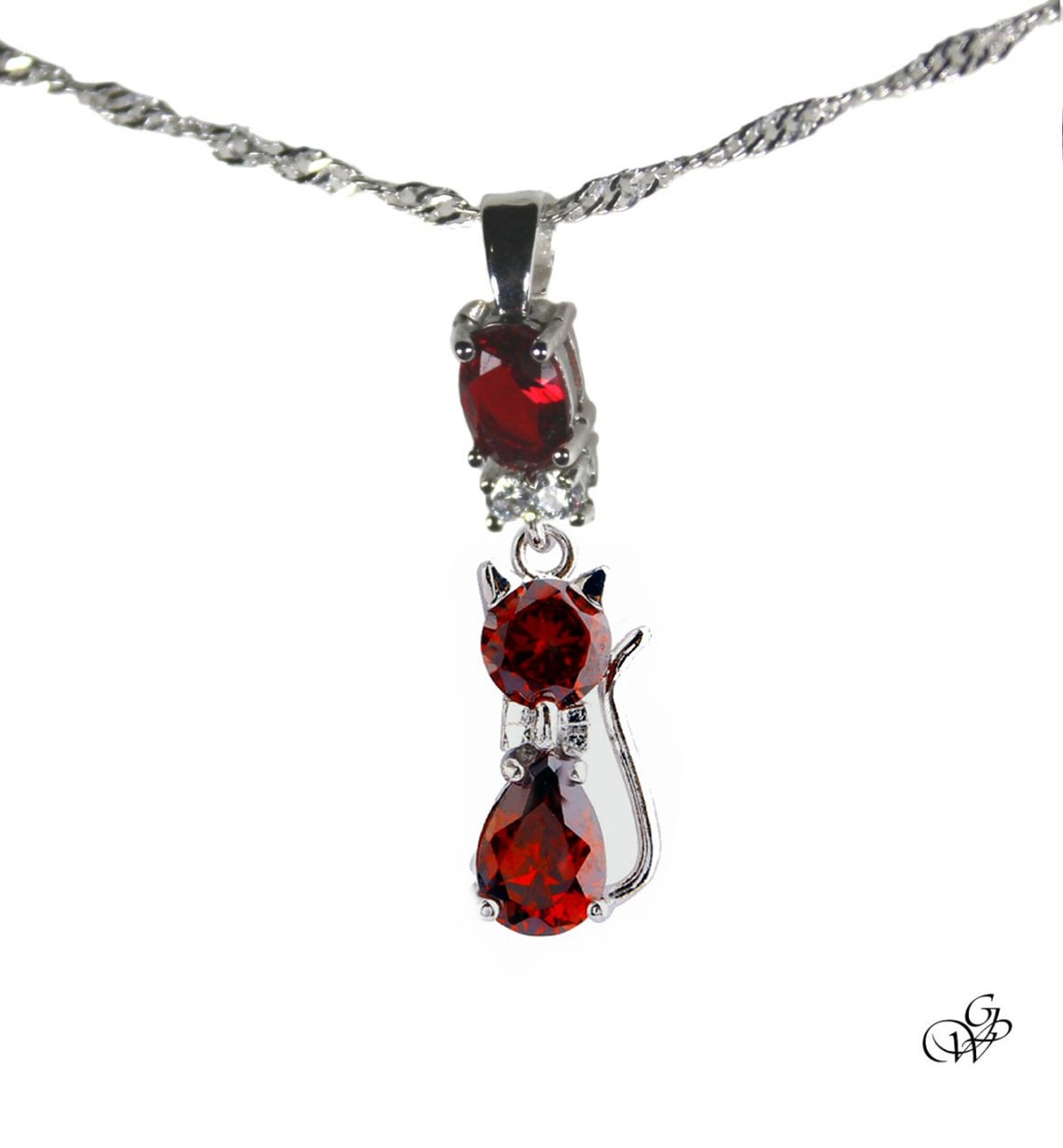 Garnet Silver and Topaz Cat Necklace Cat Jewelry Nature | Etsy