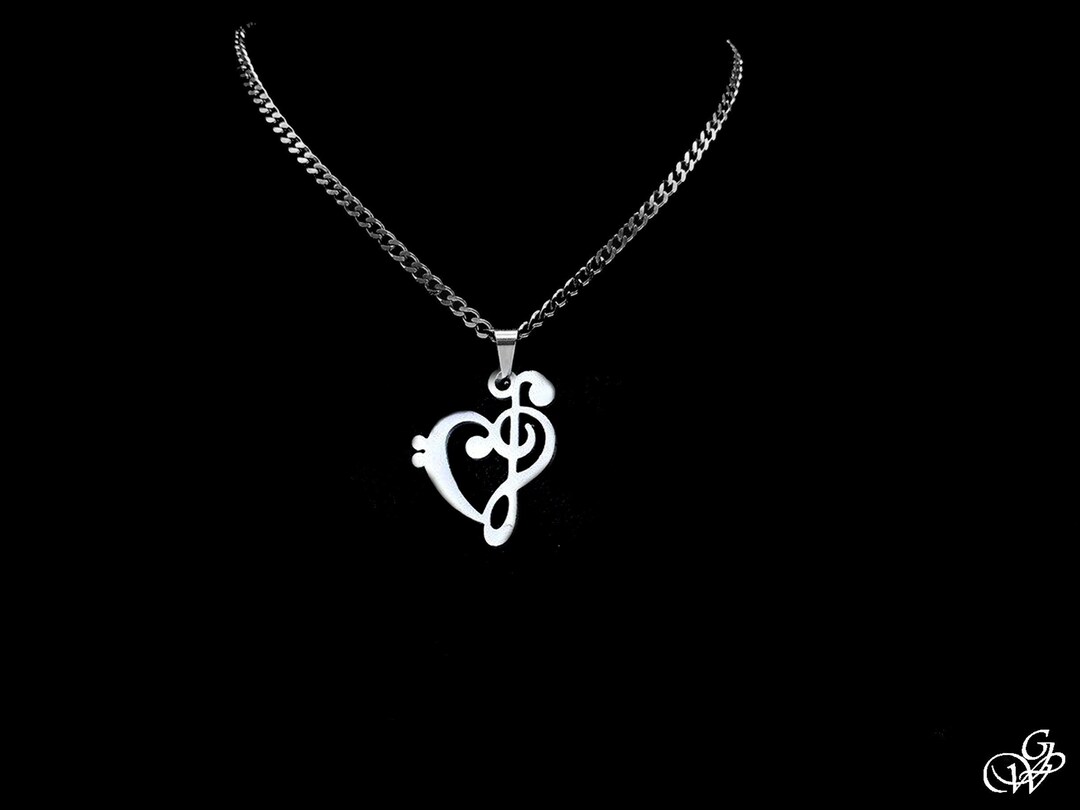Musical Heart Necklace Treble Clef, Bass Clef, Stainless Steel, 3 ...