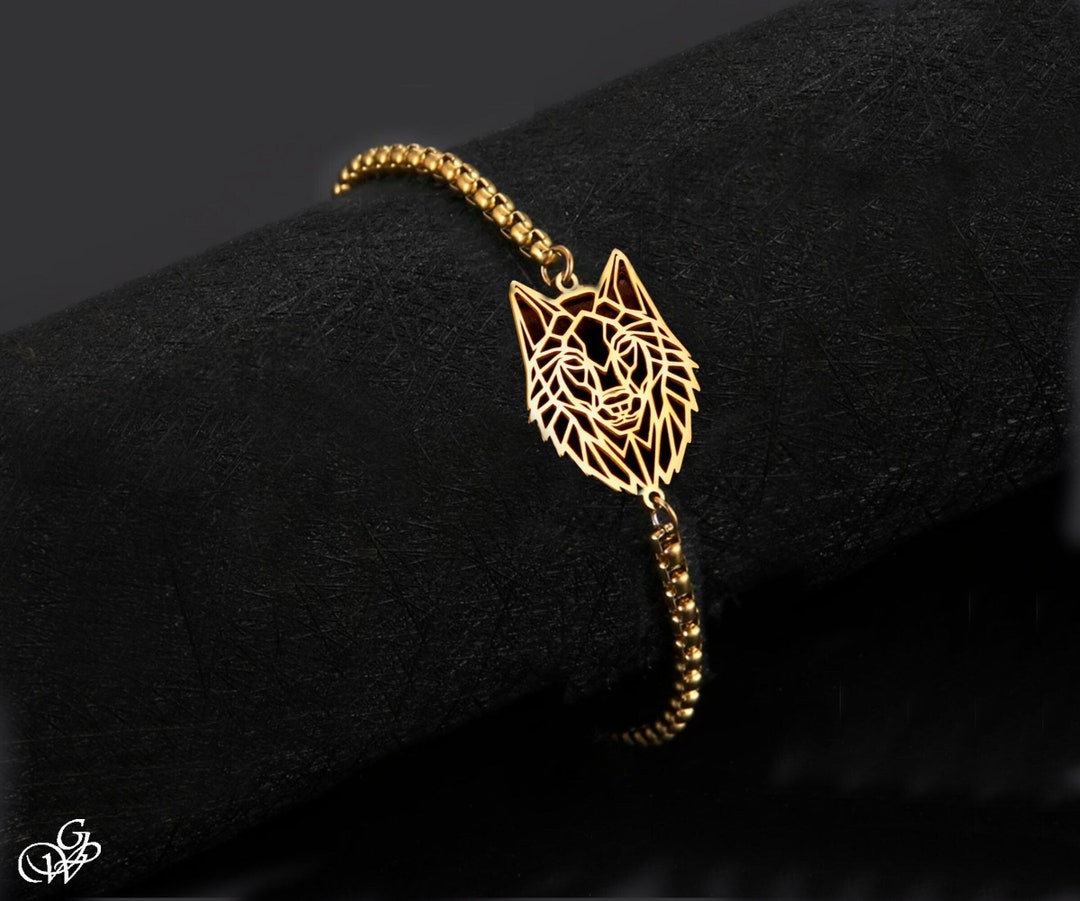 Viking Wolf Head Hand Bracelet, Filigree Steel, Gold or Silver Several ...