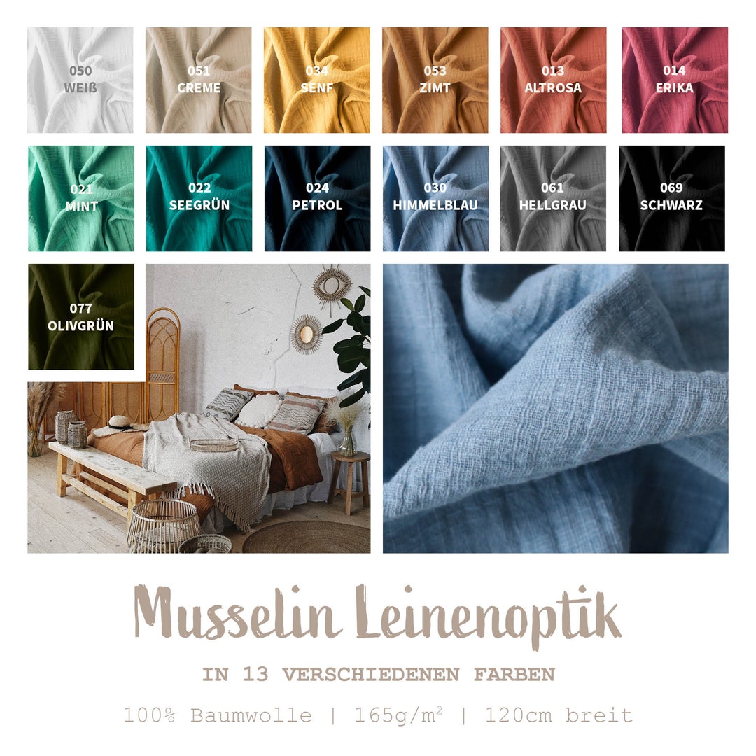 Muslin Linen Look by the Meter - Muslin Fabric Linen Look - Double ...
