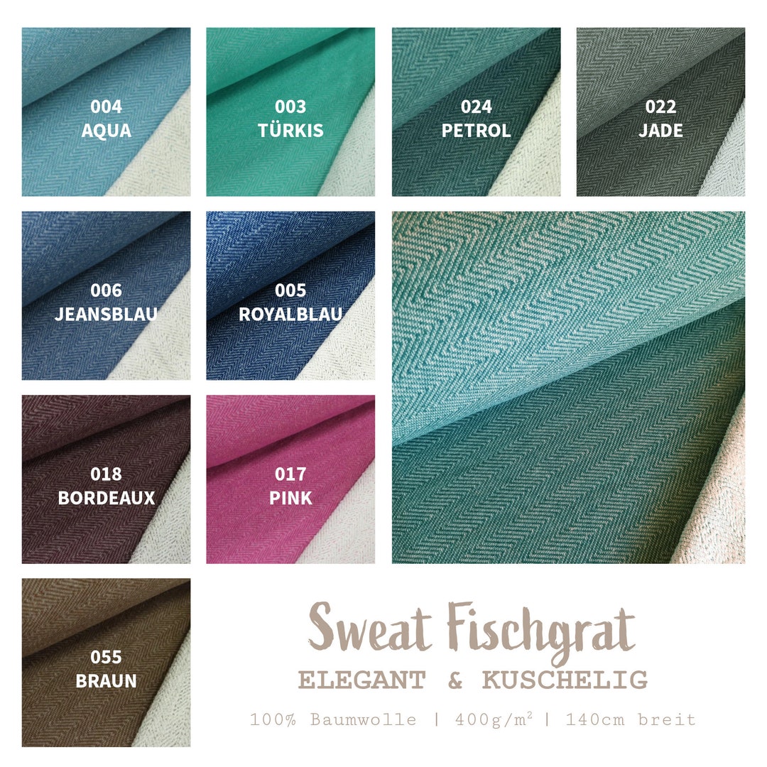 Winter Sweat by the Meter Herringbone Thick Sweatshirt Fabric Cotton ...