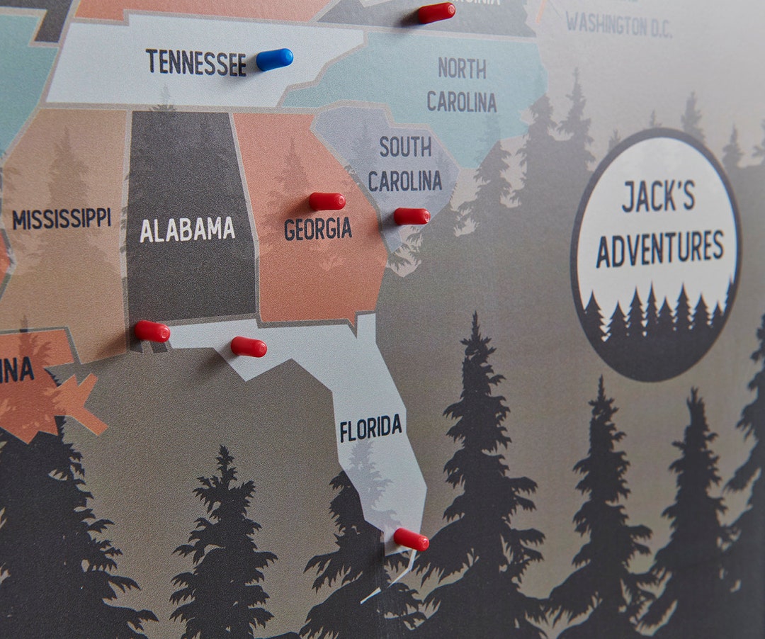 Magnetic Push Pin Travel Map of USA Personalized Travel Map Wall Decor ...