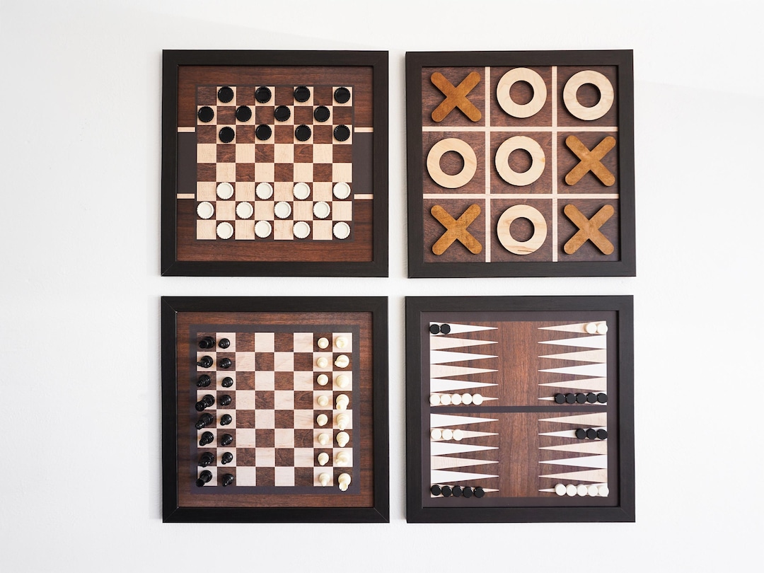 Dark Wood Magnetic Wall Games | Chess | Back Gammon | Tic Tac Toe ...