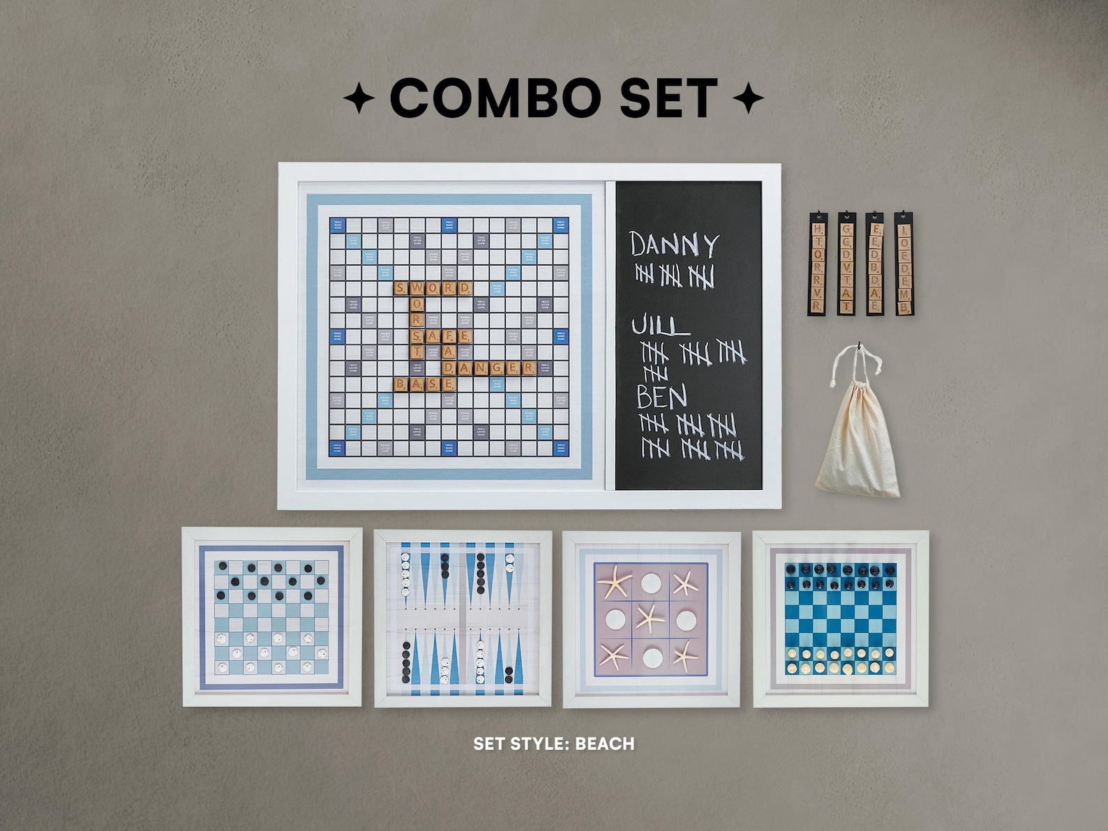 Magnetic Game Set of 4: Functional Wall Art - Chess, Checkers, Tic Tac ...