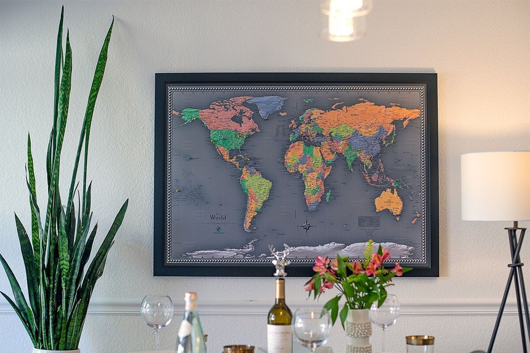 MAGNETIC Travel Map Personalized Custom Framed World Map Push Pin ...