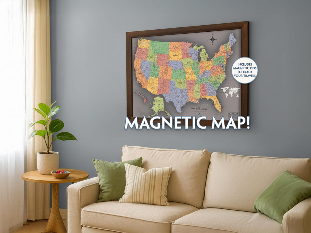 Personalized Magnetic USA Travel Map With Pins – Framed Wall Art for ...