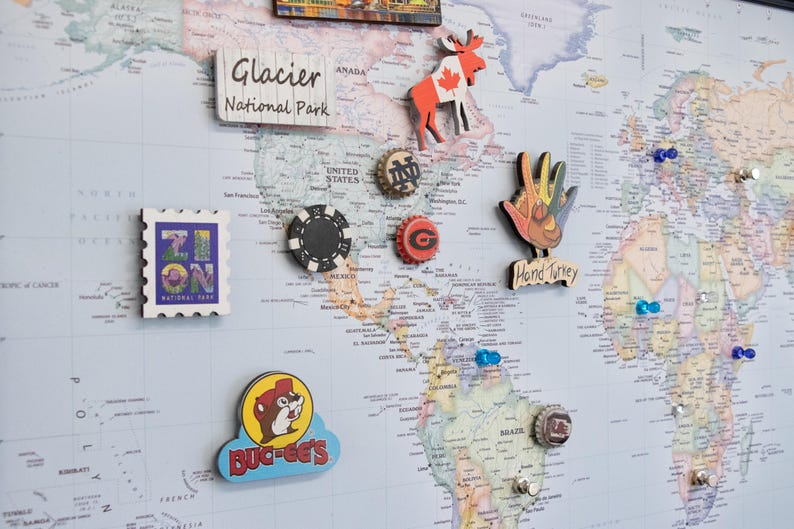 Souvenir Magnet Map - Holds Heavier Magnets - Includes Magnetic Pins to ...
