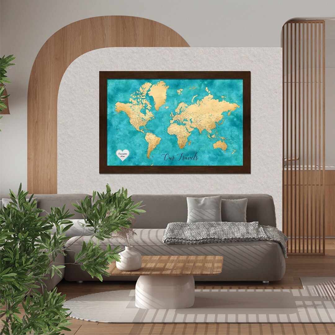 MAGNETIC Travel Map Personalized & Framed Magnetic Push Pin Wedding ...
