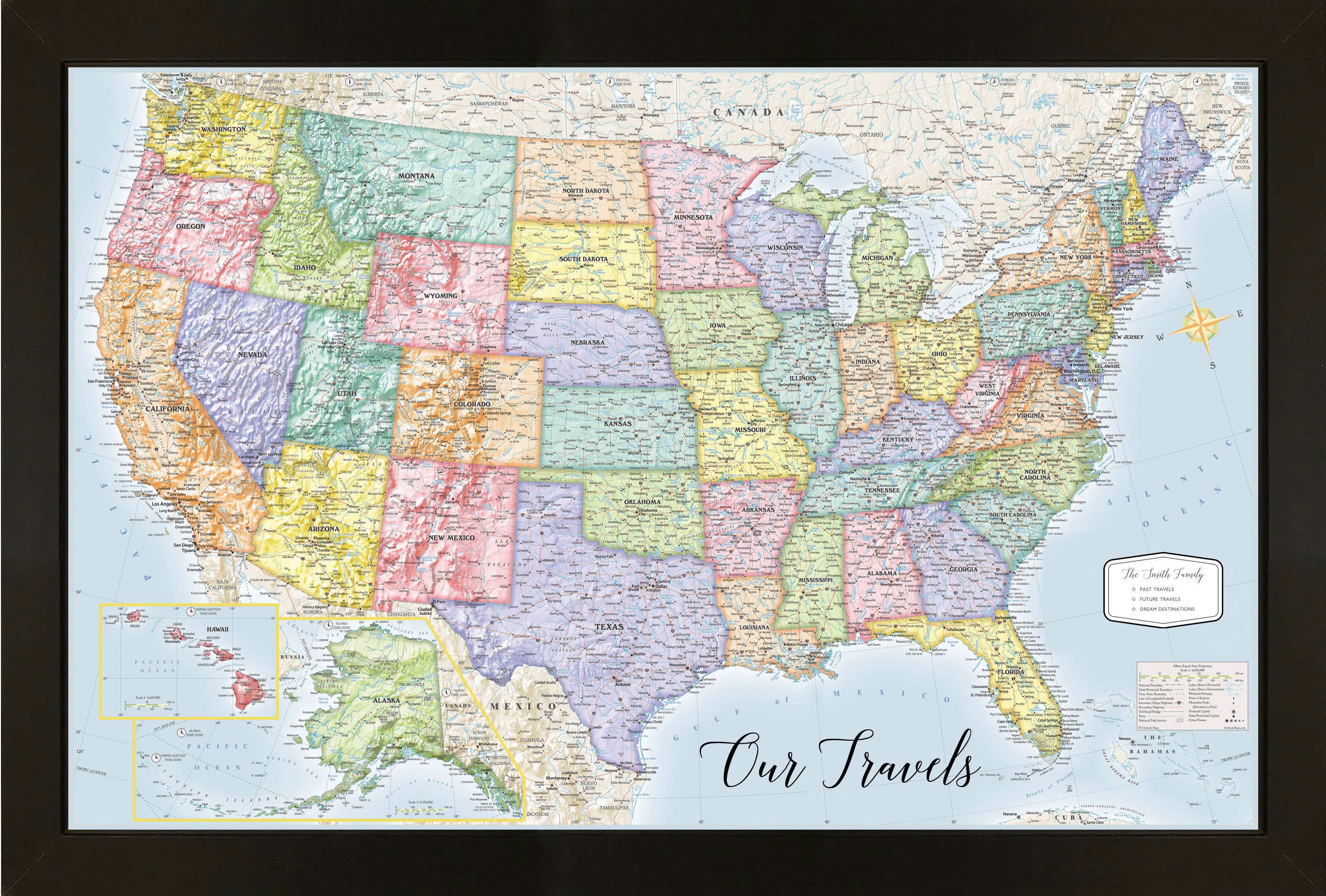 Personalized Magnetic Map Framed Map USA Map Pin Travel | Etsy