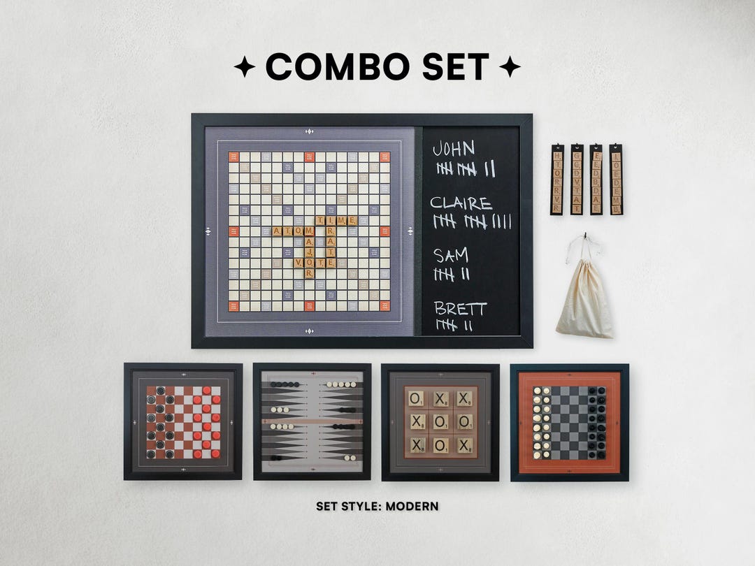 Magnetic Game Set of 4: Functional Wall Art - Chess, Checkers, Tic Tac ...