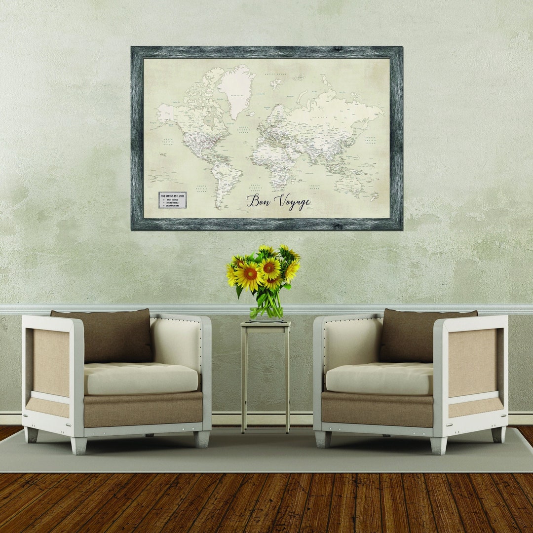 World Travel Tracking Map | Personalized & Framed | Magnetic Push Pin ...