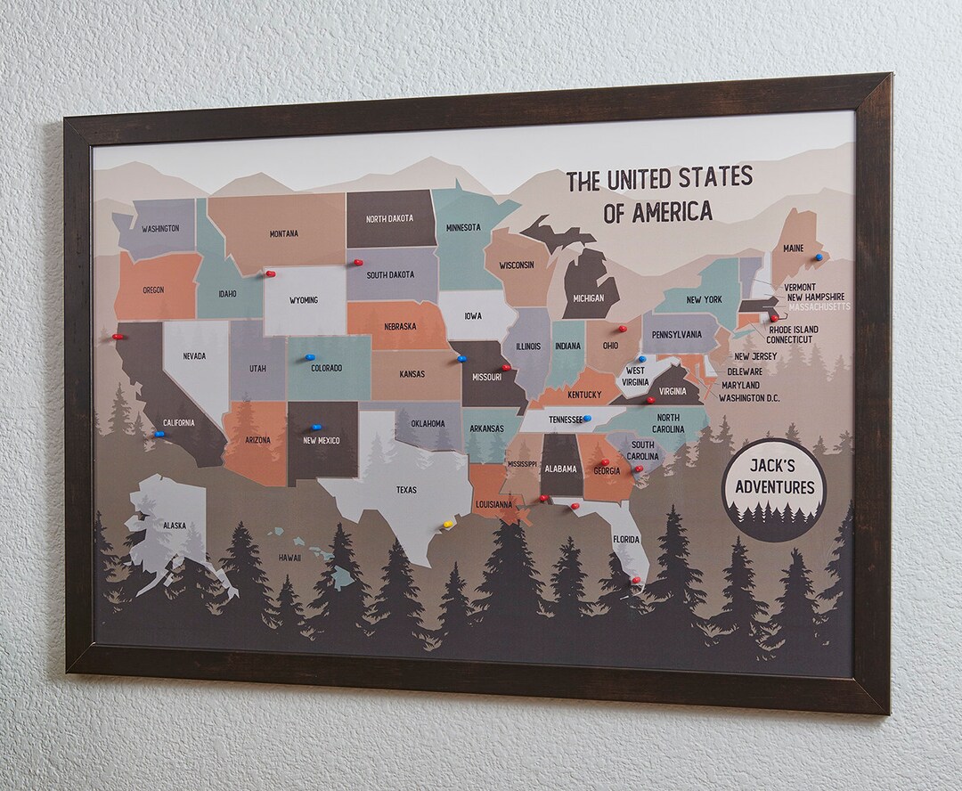 Magnetic Push Pin Travel Map of USA Personalized Travel Map Wall Decor ...