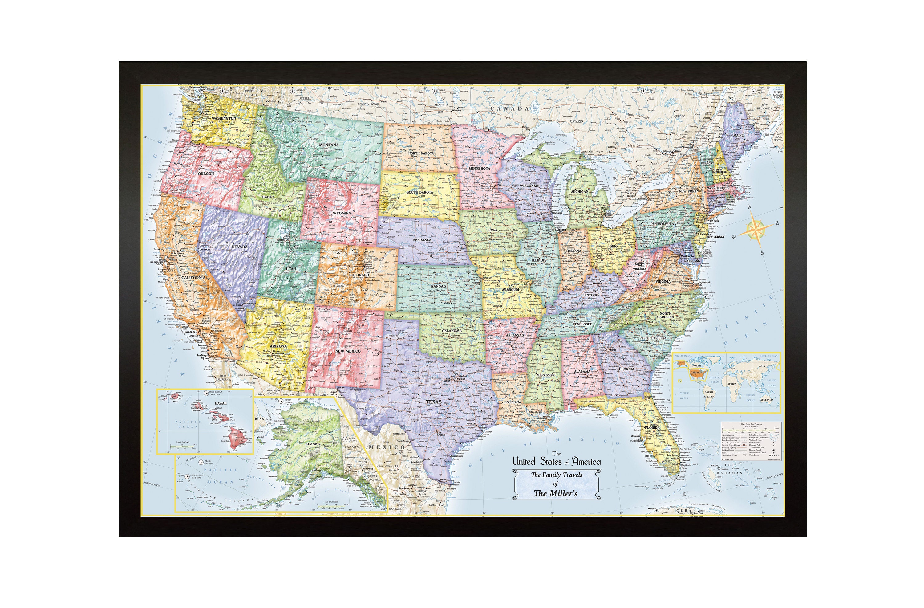 Personalized Magnetic Map Framed Map USA Map Pin Travel | Etsy