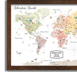 MAGNETIC Childs Travel Map World | Personalized & Framed | Magnetic ...