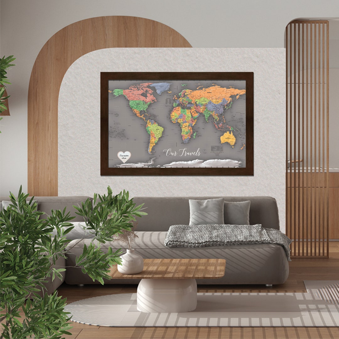 MAGNETIC Travel Map | Personalized | Custom | Framed World Map | Push ...