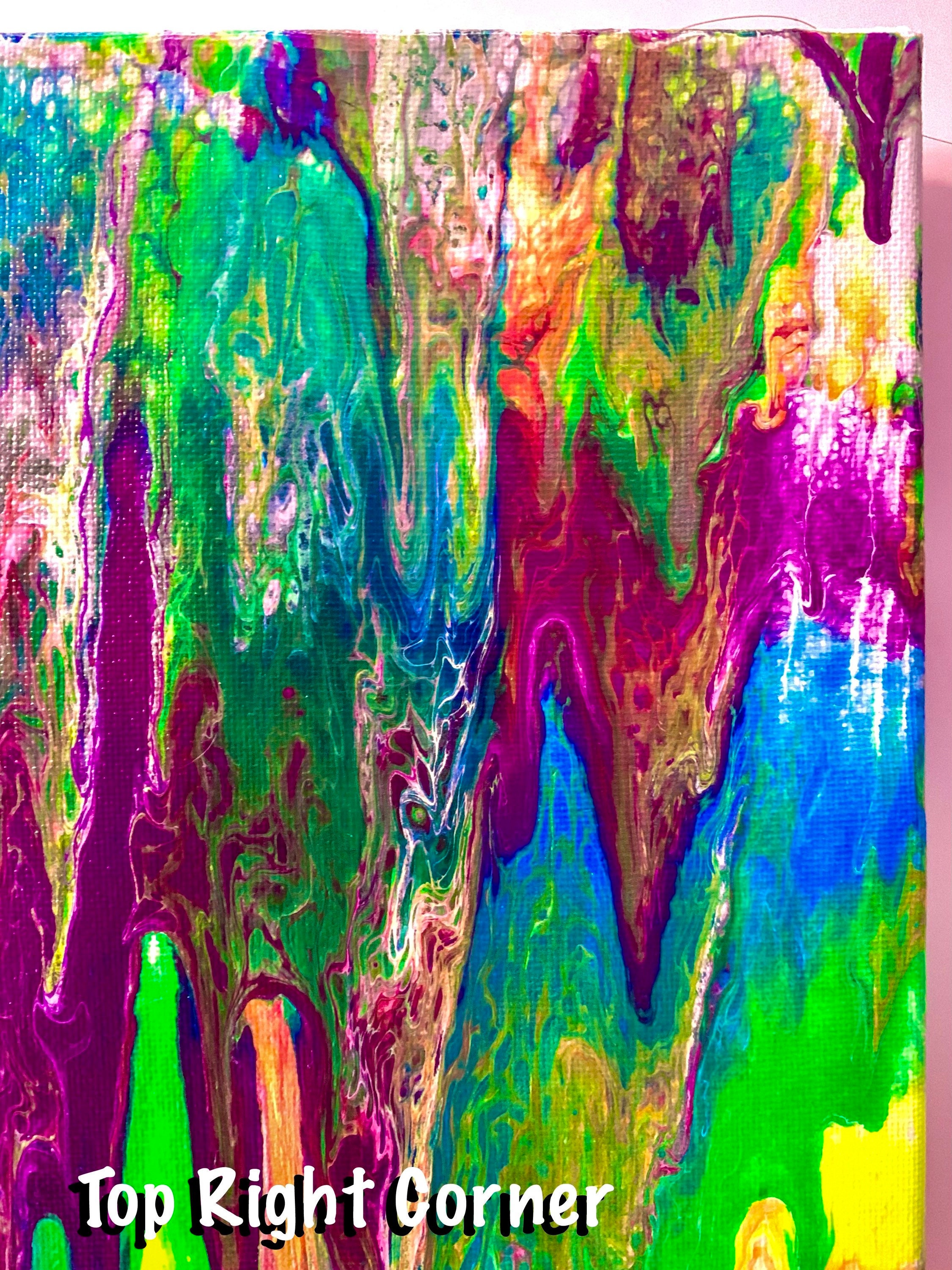 Neon Dripping Rainbow Acrylic Pour Painting, 11x14 Inches, Stretched ...