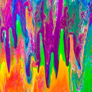 Neon Dripping Rainbow Acrylic Pour Painting, 11x14 Inches, Stretched ...