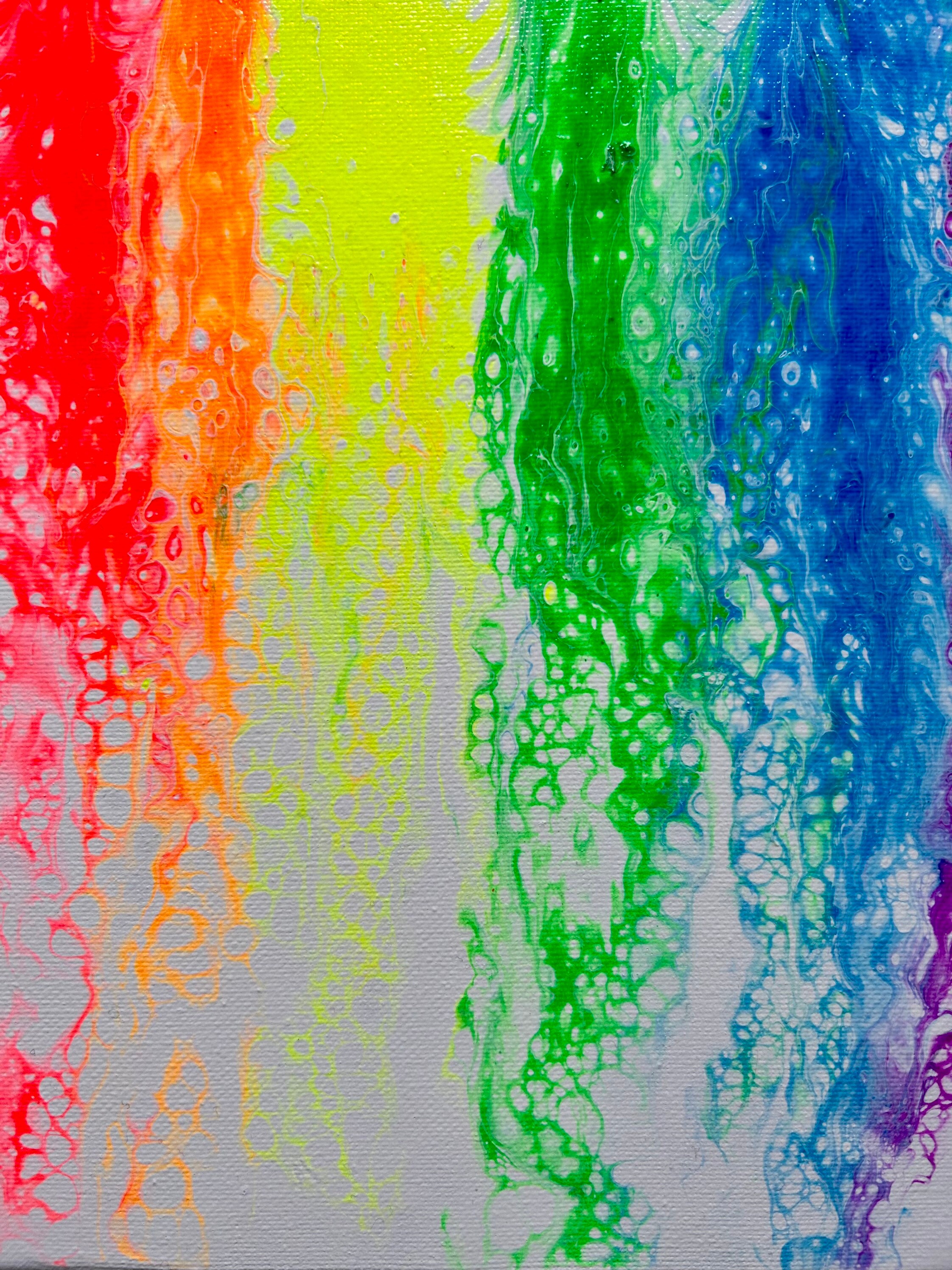 Original Artwork, Dissolving Colors Rainbow Acrylic Pour Painting, on a ...